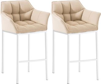 Clp Barhocker 2er Set mit Lehne Damaso, Barstühle gepolstert mit Stoffbezug, Vierfußgestelle aus Metall, Tresenhocker bis 240 kg belastbar, Farbe:Creme, G