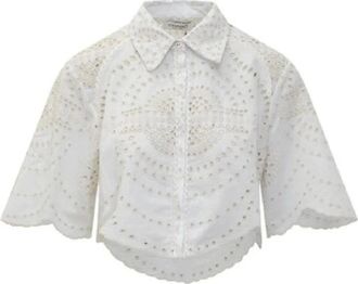 Charo Ruiz Ibiza Femme, Blouses et Chemises, Blanc, Taille: 42 FR Emmie Openwork Shirt