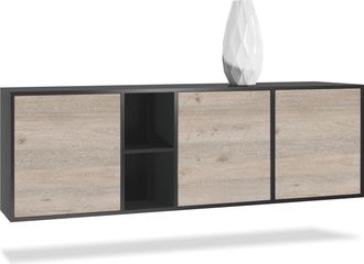 Vladon Kommode Cuba, Made in Germany, Schwarz matt/Eiche Nordic - Modernes Sideboard f&uuml;r Ihr Wohnbereich - (BxHxT) 182x53x35 cm