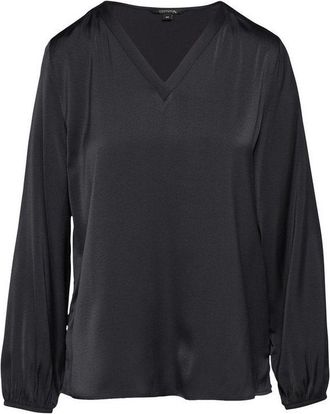Comma Langarmbluse Bluse Satin-Bluse mit V-Ausschnitt und elastischen B&uuml;ndchen