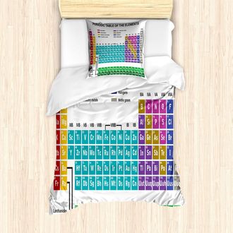 Abakuhaus Periodensystem Bettbezug Set, Moderne Vibrant, Milbensicher Allergiker geeignet mit Kissenbezügen, 135 cm x 200 cm - 80 x 80 cm,Mehrfarbig