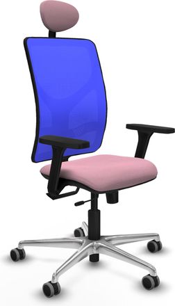 Piqueras y Crespo B&uuml;rostuhl mit 3D-Armen, h&ouml;henverstellbarer Lendenwirbelst&uuml;tze und festem Kopfteil, ausgestattet mit Syncro/Traslack und Schneideschaum, Blau/Rosa