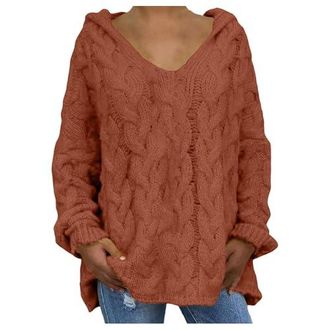 Generic Pull en tricot à col en V pour femme avec manches longues creuses, pull à capuche pour femme, pull tricoté de couleur unie pour femme, pull en crochet