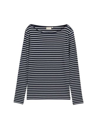 Tom Tailor Damen 1047730 Langarmshirt Mit Streifenmuster, 38573 - Navy Offwhite Tee Stripe, XXL EU