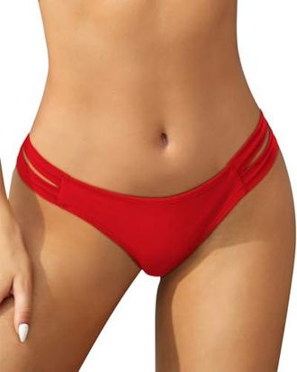 SHEKINI Culotte de bain taille moyenne pour femme - Rétro basique - Couverture modeste - Short de bain tankini, Rouge, M