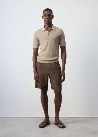Mango Polo maille fine c&ocirc;tel&eacute;e sable - Homme - XXL - MANGO MAN