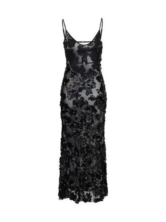 Nissa Womens Long Sequin Dress Black Polyester; Elastane