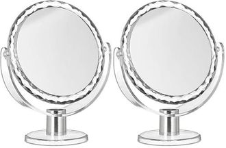Relaxdays Kosmetikspiegel Vergr&ouml;&szlig;erung, Schminkspiegel stehend, Make Up Spiegel rund, HBT: 23 x 19 x 10 cm, transparent (Packung mit 2)