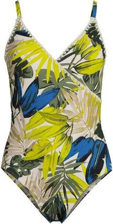 Lands End Badeanzug mit Häkelborte und hohem Beinausschnitt, Damen, Größe:44 regular, Grün, Elasthan/Nylon-Mischung, by Lands End