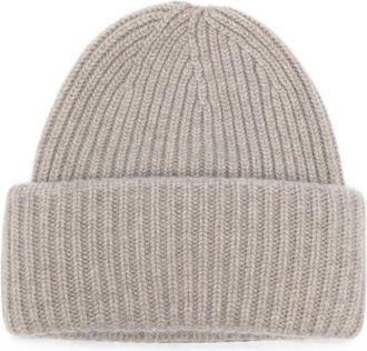 Soft Goat Ribbed Knit Winter Hat - Beige