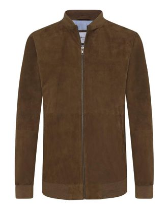 Tom Rusborg Leder-Blouson aus weichem Veloursleder mit gerippten B&uuml;ndchen in