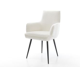 DELIFE Esszimmerstuhl Heira-Flex mit Armlehnen Boucl&eacute; Soft Beige 4-Fu&szlig; konisch Schwarz Taschenfederkern, Esszimmerst&uuml;hle