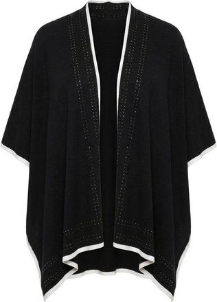 Ulla Popken Strickjacke Strickponcho farbige Kanten Ziersteine offene Form