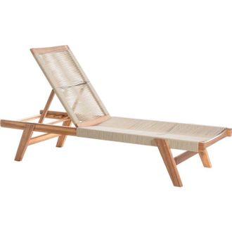 Beliani Beliani - Gartenliege Beige aus Akazienholz mit Seilgeflecht Verstellbare R&uuml;ckenlehne Sonnenliege Liegestuhl Outdoor Gartenm&ouml;bel