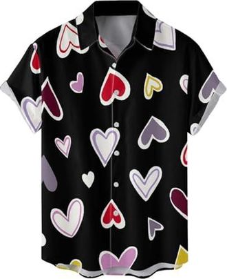 Generic Chemise &agrave; manches courtes pour homme avec impression num&eacute;rique 3D et revers &agrave; boutons, Rouge, XXL