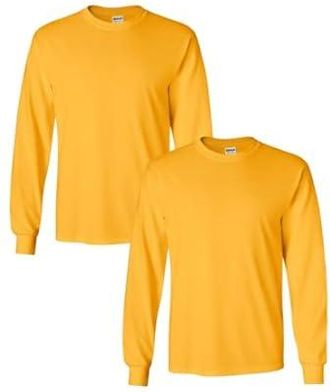Gildan Lot de 2 t-Shirts &agrave; Manches Longues en Coton pour Homme, Dor&eacute; (Lot de 2), S