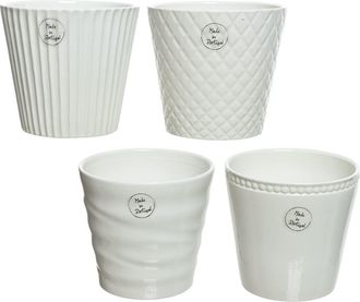 Decoris Blumentopf Keramik 13cm x 1 Stück Sortiert Steingut Pflanzentopf Dekotopf Übertopf weiß