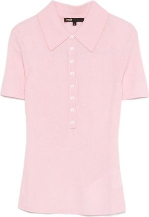 Maje Geripptes Poloshirt mit Kn&ouml;pfen - Rosa