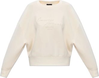 Emporio Armani Femme, Sweatshirts et sweats &agrave; capuche, Beige, Taille: 42 FR SweaT-shirt avec logo brod&eacute;