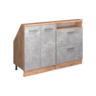 Vicco K&uuml;chenschrank f&uuml;r Dachschr&auml;gen R-Line, Beton/Goldkraft Eiche, 120 cm 2er Set