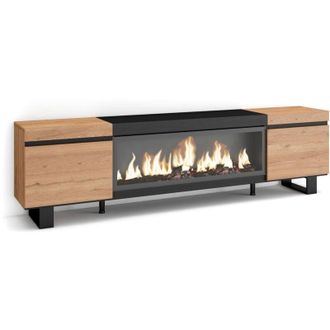 Skraut Home Skraut Home - Meuble TV avec chemin&eacute;e &eacute;lectrique XXL - Grand espace de rangement - Dimensions 210cm x 45cm x 35cm - Design industriel en ch&ecirc;ne et noir