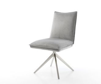 DELIFE Drehstuhl Lelio-Flex Samt Grau Kreuzgestell breit Edelstahl 360&deg; drehbar Wippfunktion Taschenfederkern, Esszimmerst&uuml;hle