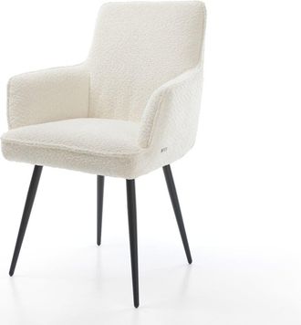 DELIFE Esszimmerstuhl Heira-Flex mit Armlehnen Bouclé Weiß 4-Fuß konisch Schwarz Taschenfederkern, Esszimmerstühle