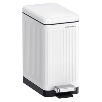 Songmics Abfallbeh&auml;lter f&uuml;r Badezimmer, 10 Liter mit Deckel, Schlankes Design f&uuml;r kleine R&auml;ume, Edelstahl M&uuml;lleimer Softclose, wei&szlig;, ULTB562W01