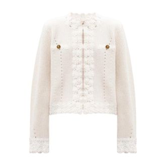 Twinset Geh&auml;kelte Wollmischung Strickjacke - - Knitwear - Damen - Wei&szlig; - S