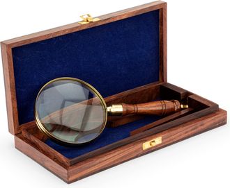 NKlaus Lupe in der Holzbox aus Messing mit Holzgriff 11cm Vergrößerungsglas Leselupe 11722