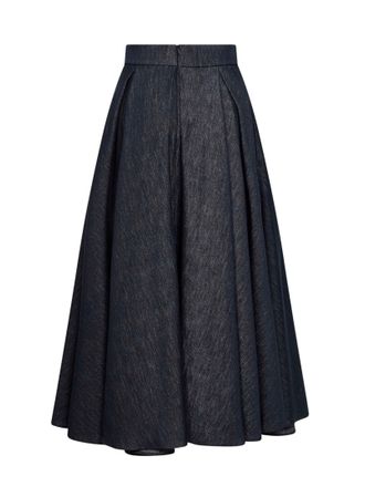Max Mara Womens Midi Full Skirt Midnight Blue Denim Cotton