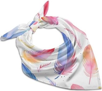 Generic Écharpe carrée en soie légère et colorée avec plumes bohèmes pour cheveux, foulard respirant, cadeau pour femme et homme, multicolore, 46x46cm