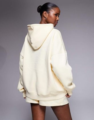 KAIIA Studio - Sweat &agrave; capuche densemble oversize en coton majoritaire &agrave; logo brod&eacute; - Citron et bleu-Multicolore