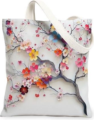 Generic Sac fourre-tout en toile r&eacute;utilisable pour le shopping, 33 x 38,1 cm, motif floral, sac d&eacute;picerie r&eacute;utilisable pour femme, style 3D amusant, peinture 