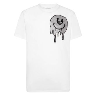 Philipp Plein Homme, Tops, Blanc, Taille: XL T-Shirt Col Rond Smile
