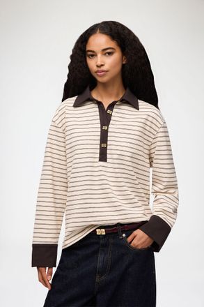 Ganni Chocolate braun Gestreiftes Poloshirt Bio-Baumwolle - Gr&ouml;&szlig;e XS