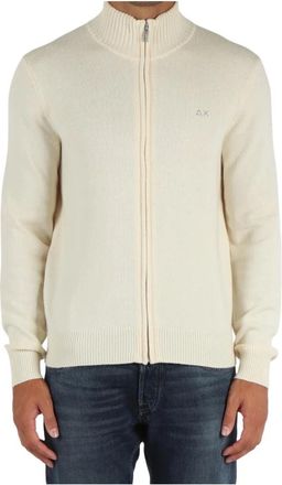 Sun 68 Homme, Pulls, Blanc, Taille: XL Veste Chaude à Fermeture Éclair Complète