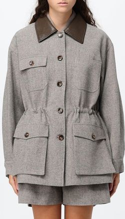 Eleh Kurze Jacke aus Wollmischung mit Lederkragen