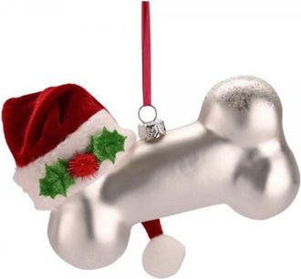 Gift Company H&auml;nger Knochen mit Weihnachtsm&uuml;tze, Silber/rot