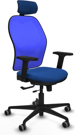 Piqueras y Crespo Ergonomischer Stuhl mit 2D-Armlehnen, h&ouml;henverstellbare Lendenwirbelst&uuml;tze und Kopfteil, h&ouml;henverstellbar und neigbar, Blau/Blau