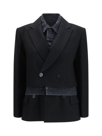 sacai Womens Jacket Wool Flannel & Denim Black (ovis Aries)