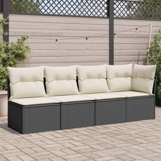 vidaXL Gartensofa mit Kissen 4-Sitzer Schwarz Poly Rattan - Vidaxl