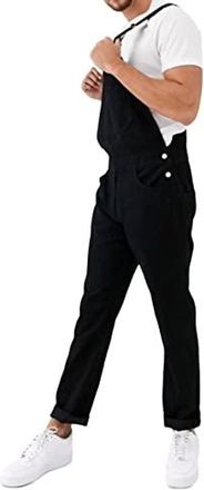 ORANDESIGNE Salopette Homme Vintage Coupe Régulière Multipoches de Travail Salopette Jeans Pantalon en Denim Slim Jumpsuit Dungarees Streetwear L Noir XXL