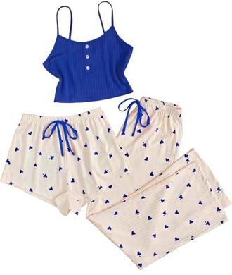 Generic Ensemble de vêtements de détente 3 pièces pour femmes, ensembles de vêtements de détente, ensemble de pyjama court en coton pour femme, pyjama dété po