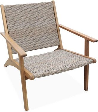 Sweeek Fauteuil relax en bois dacacias et r&eacute;sine. dossier et assise effet paillage. 62 x 78 x 67 cm BELIZE
