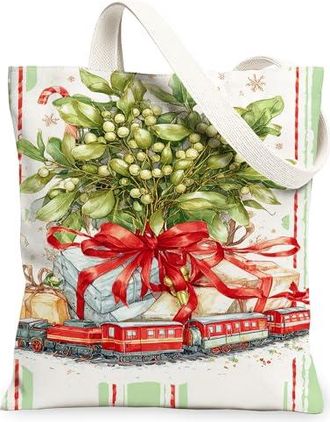 Generic Sacs fourre-tout en toile botanique de No&euml;l, sacs d&eacute;picerie r&eacute;utilisables, vintage, l&eacute;gers et lavables avec bandouli&egrave;re pour le shopping, les voyages,