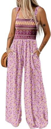 Dokotoo Combinaison dÉté sans Manche pour Femme Pantalon Salopette Motif Floral avec Poches Combishort Chic et Élégant, rose, 2XL