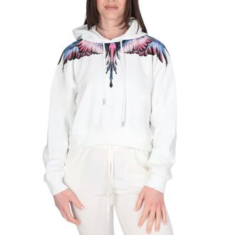 Marcelo Burlon Femme, Sweatshirts et sweats &agrave; capuche, Blanc, Taille: 40 FR Maglia Crop Cappuccio In Felpa