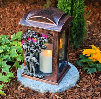 Aurum Garten Paradies Handmade Grablampe Grablicht Grabdekoration Grabschmuck Kerze incl.Grabkerze