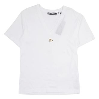 Dolce & Gabbana Femme, Tops, Blanc, Taille: 32 FR Logo Cotton T-Shirt
